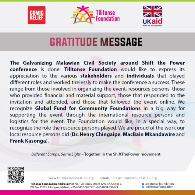 Gratitude message for Shift the Power conference - Tilitonse Foundation
